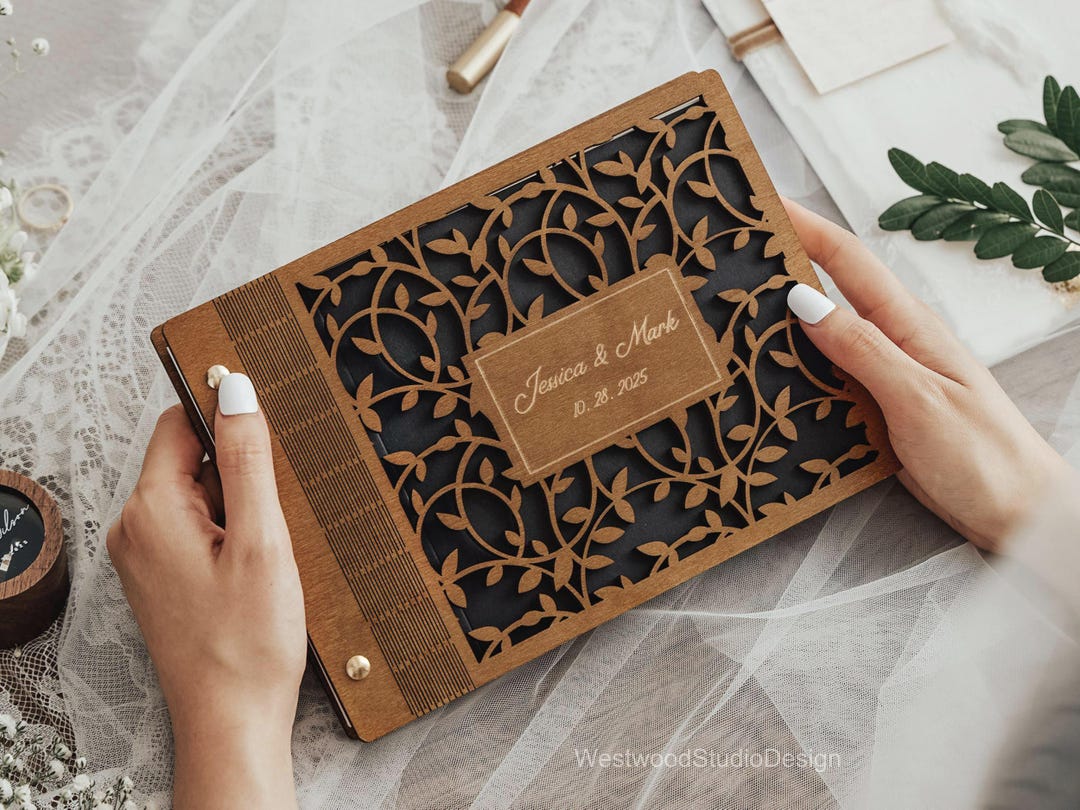 Personalized Wedding Guest Book – Custom Wooden Photo Album, Guest ...
