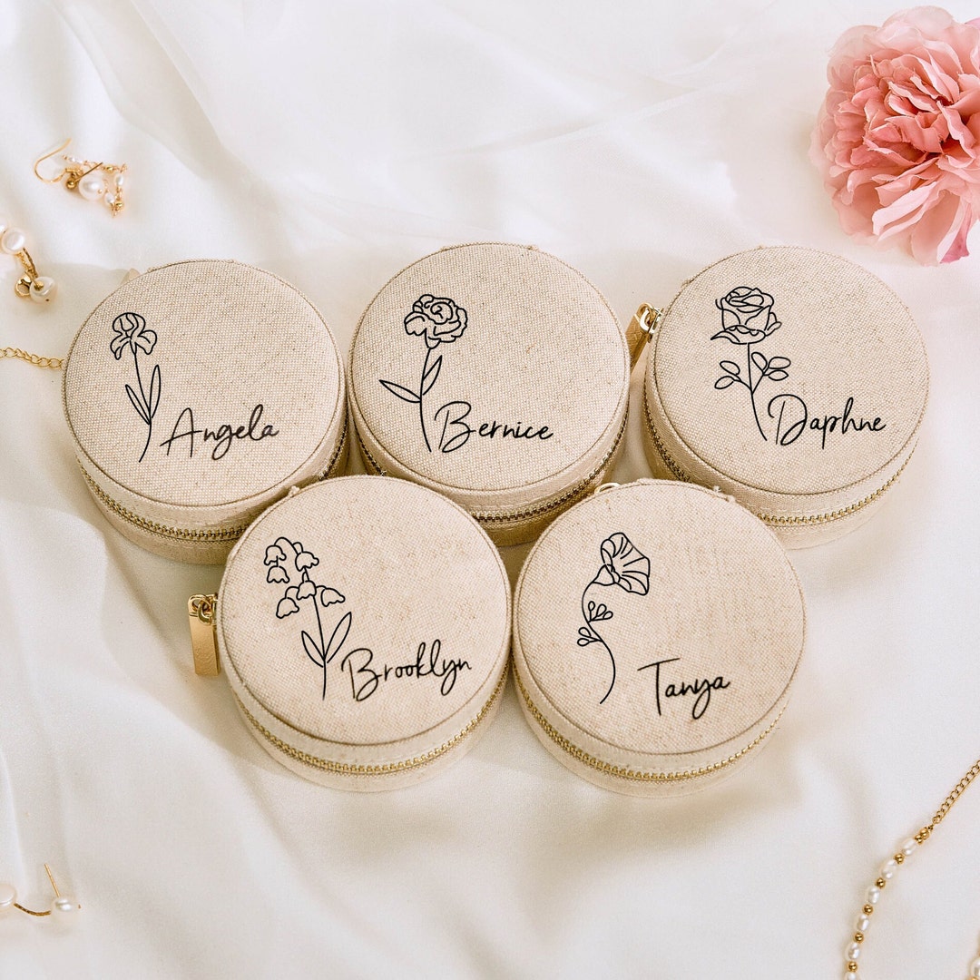 Custom Birth Flower Jewelry Box, Bridal Shower Gift, Travel Jewelry Box ...