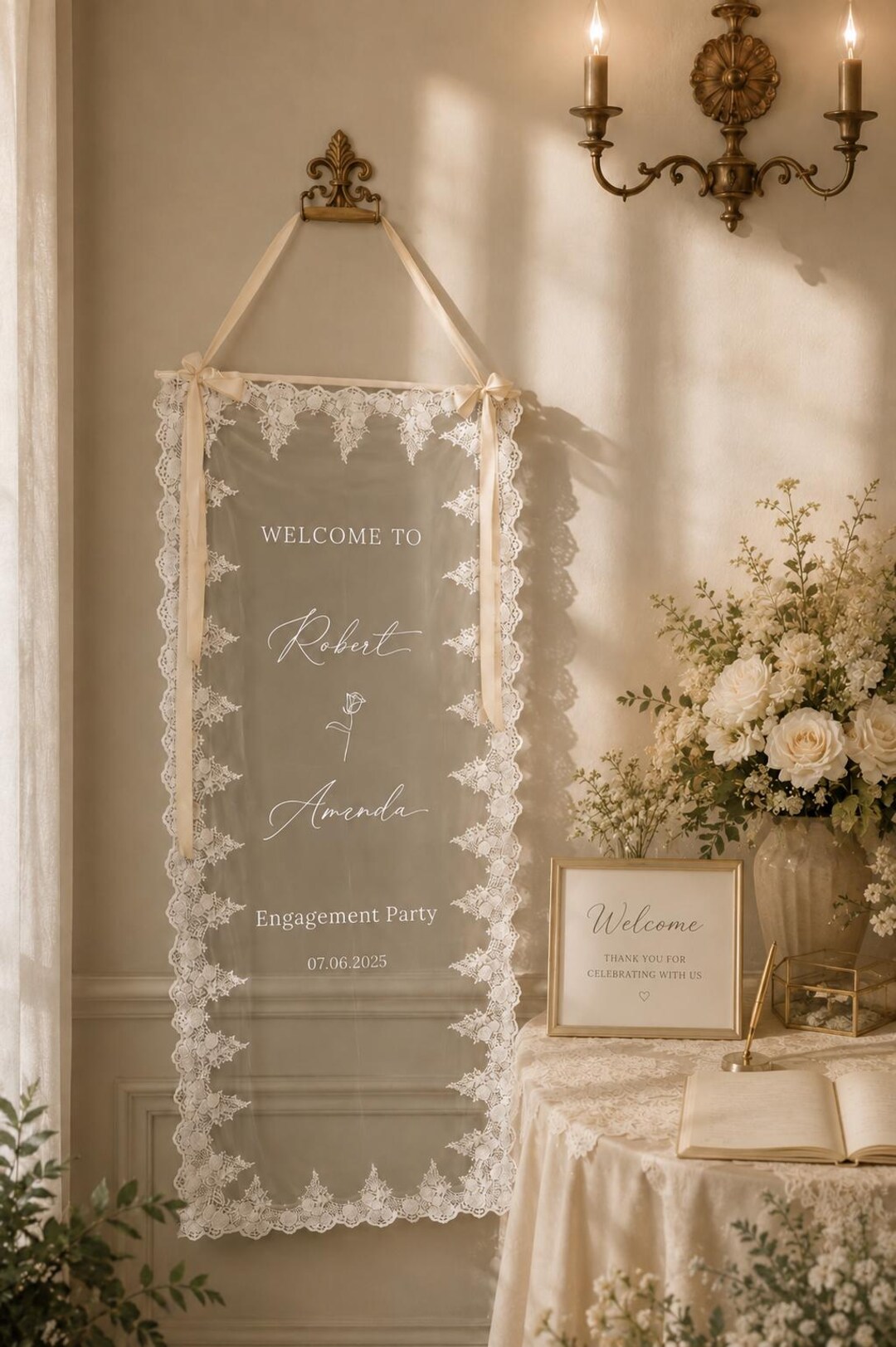 Custom Lace Wedding Welcome Sign, Personalized Lace Wedding Sign ...