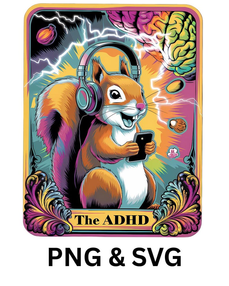 ADHD Squirrel Digital Art: Neurodivergent PNG SVG Printable - Etsy