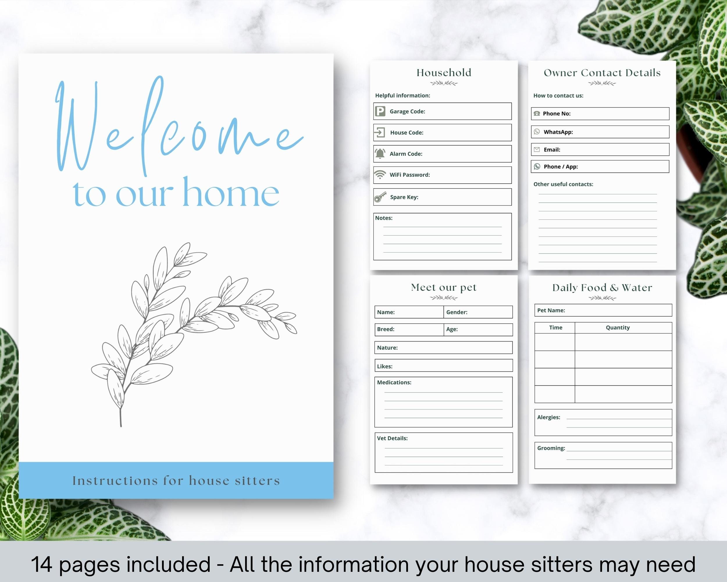House Sitter Instructions, Printable House Sitter Notes, Homeowner ...