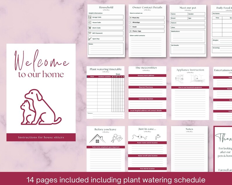 House Sitter Printable, House Sitter Notes, House Sitter Planner, Pet ...