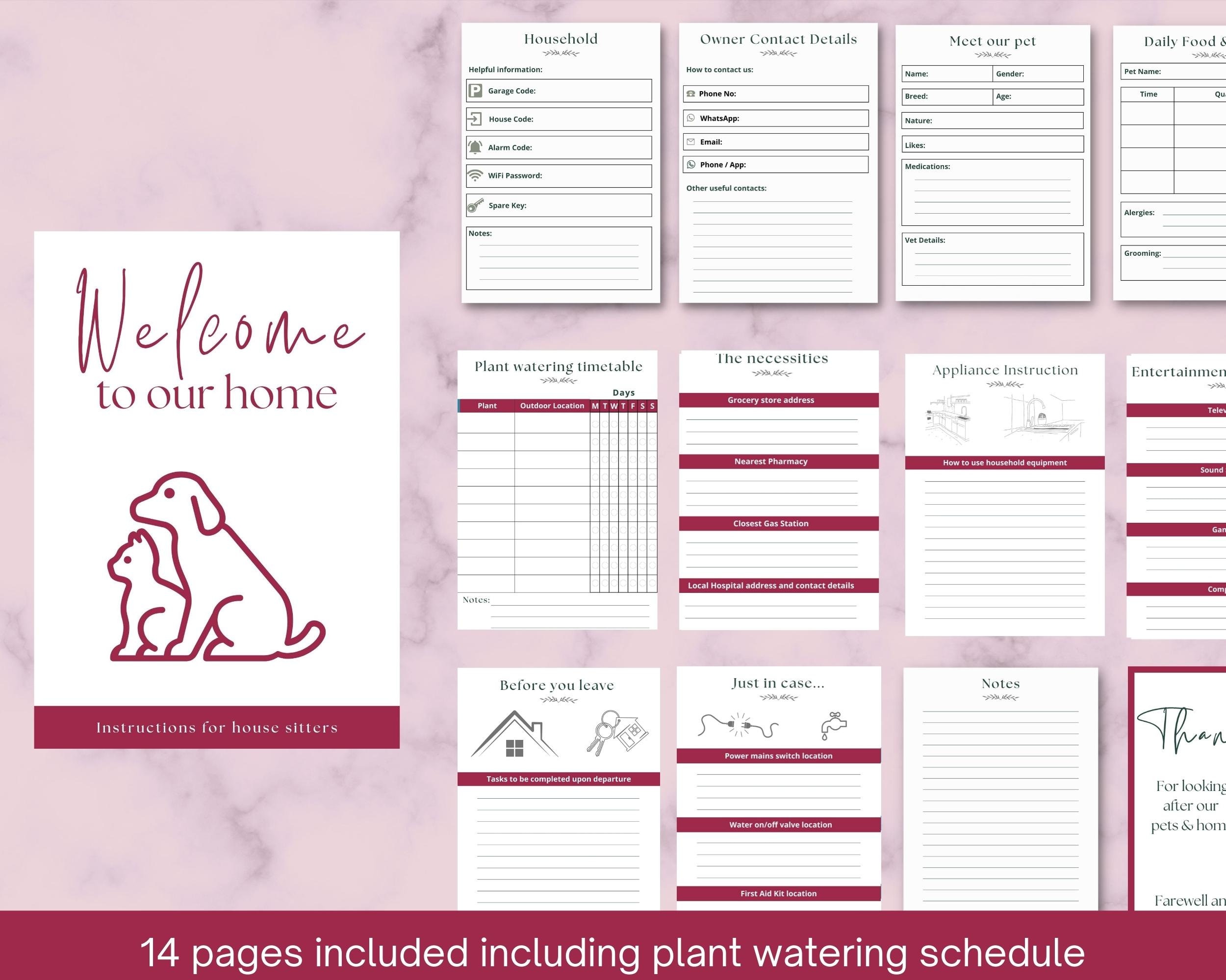 House Sitter Printable, House Sitter Notes, House Sitter Planner, Pet ...