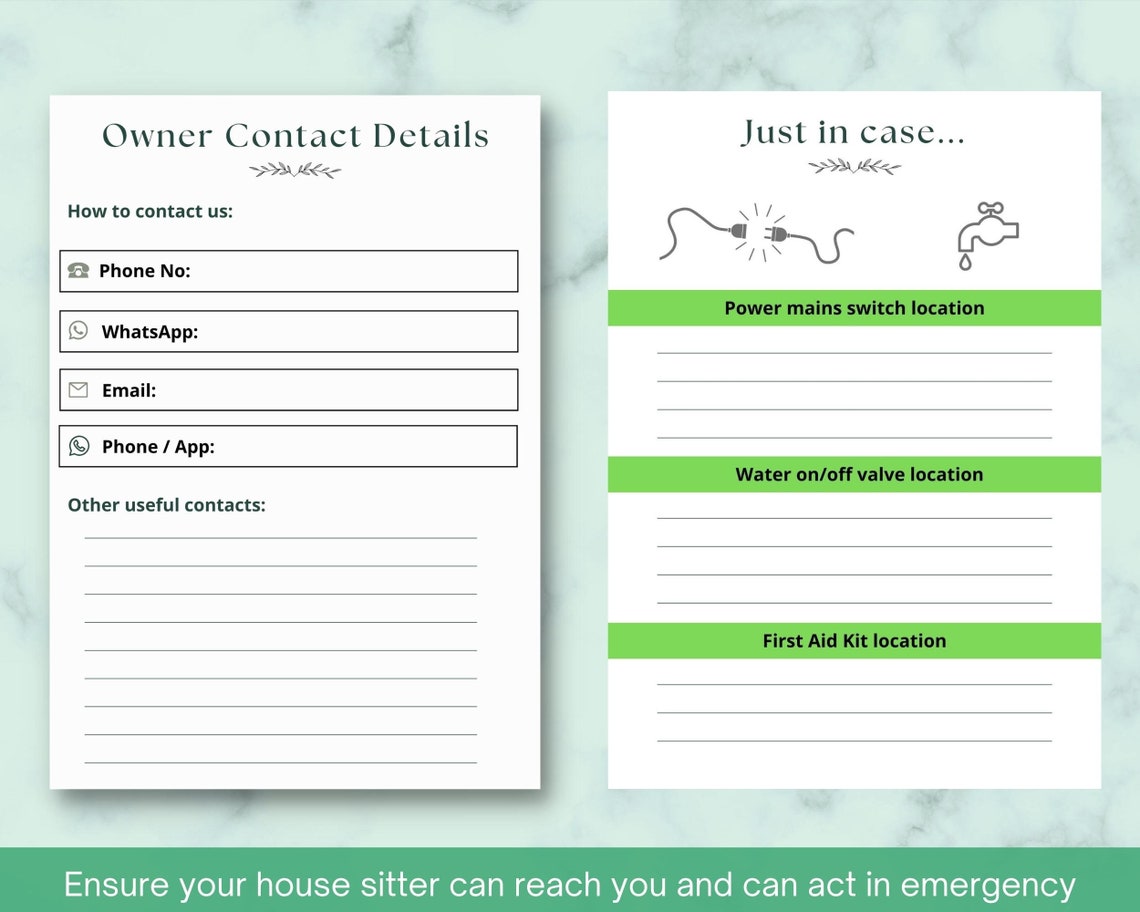 Printable House Sitter Notes, Pet Sitter Instructions, Guide for House ...