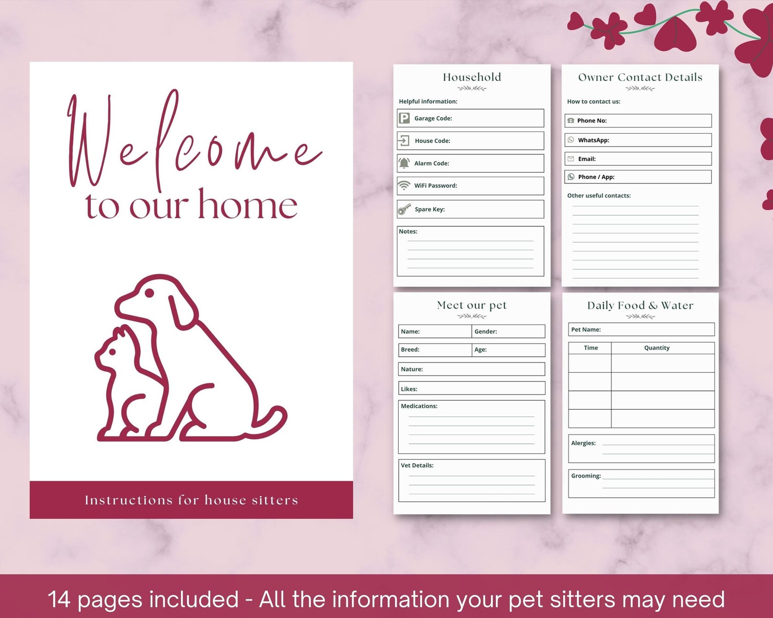 House Sitter Printable, House Sitter Notes, House Sitter Planner, Pet ...