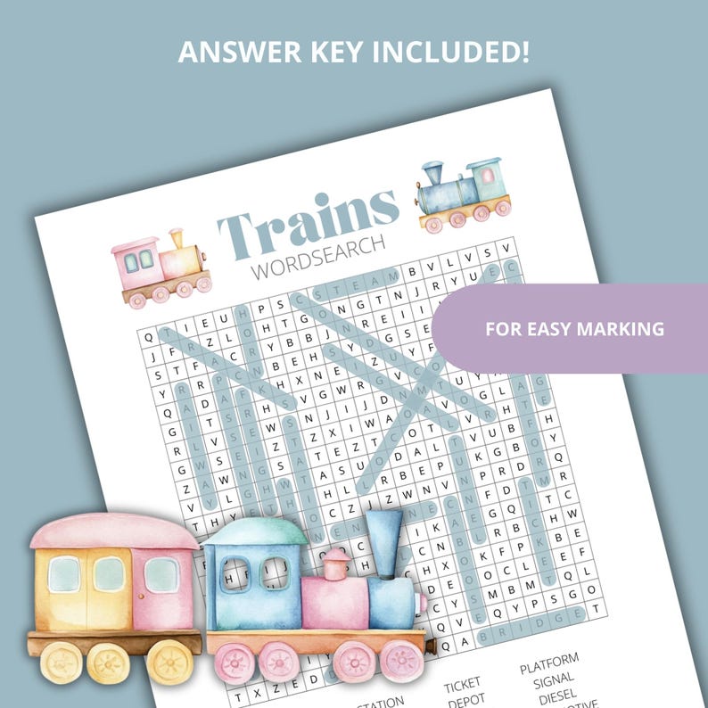 Trains Word Search Game: Kids Printable Puzzle (PDF) - Etsy