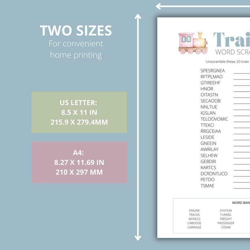 Trains Word Scramble Game: Kids Printable Activity (PDF) - Etsy