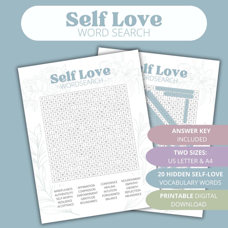 Self Love Word Search, Self Care Activity, Self-love Worksheet, Promote ...