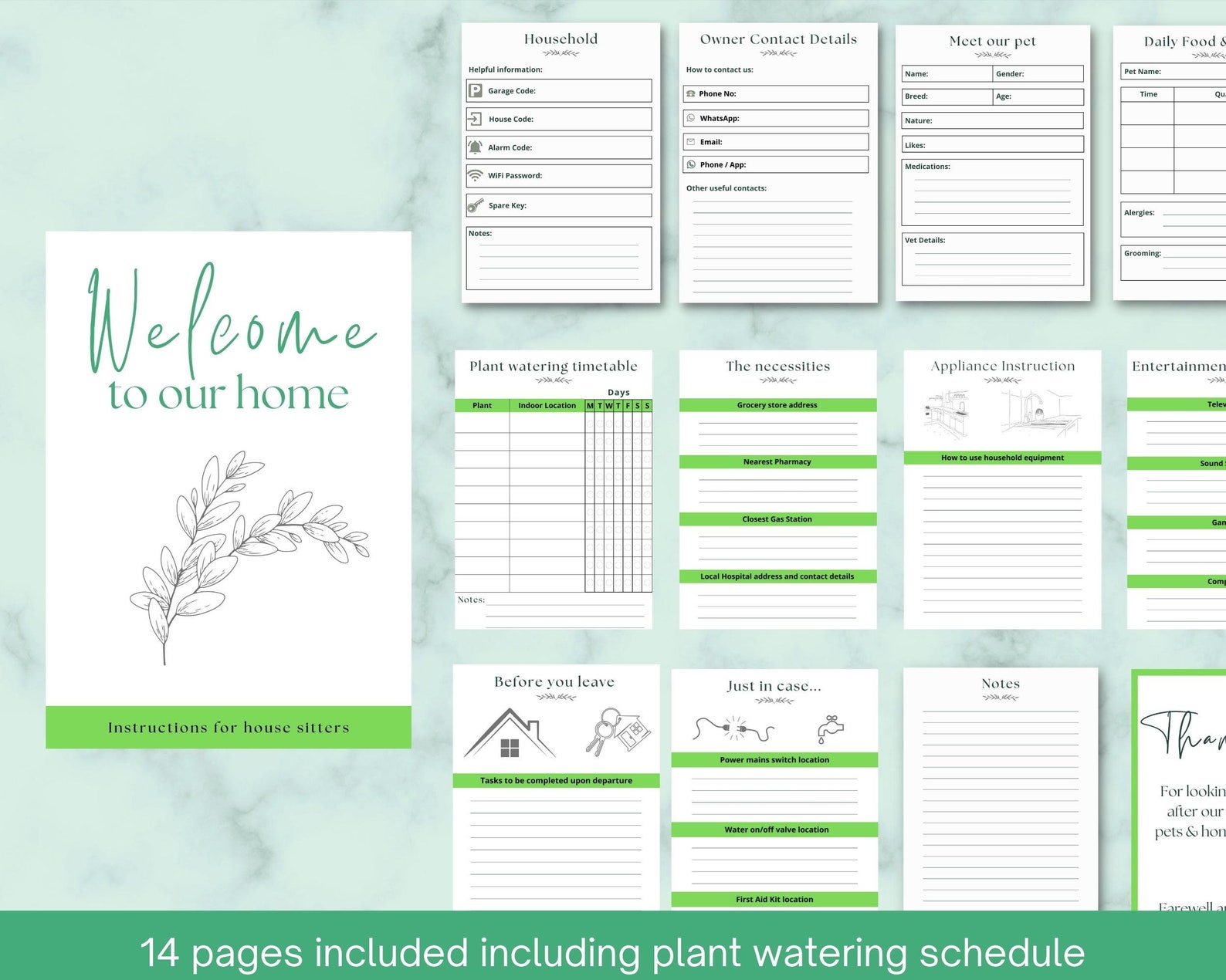 Printable House Sitter Notes, Pet Sitter Instructions, Guide for House ...