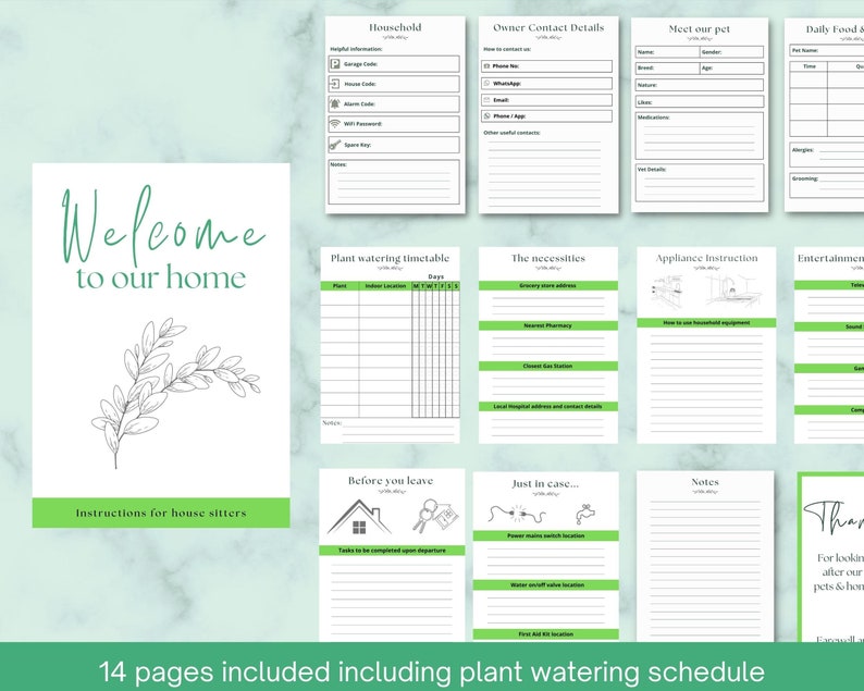 Printable House Sitter Notes, Pet Sitter Instructions, Guide for House ...