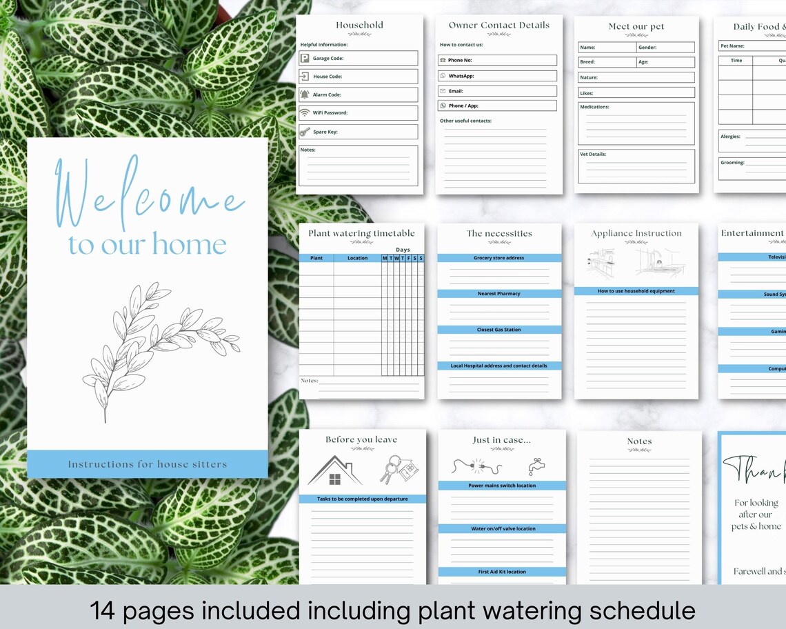 House Sitter Instructions Printable House Sitter Notes - Etsy