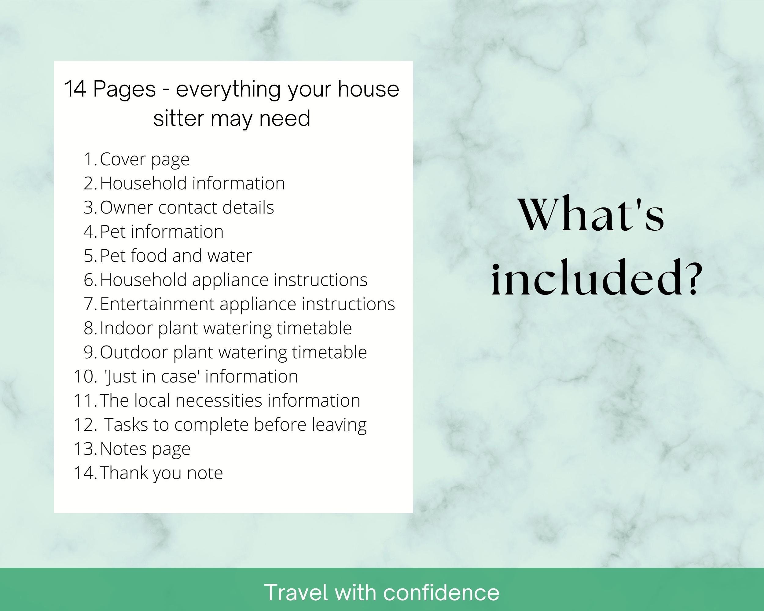 Printable House Sitter Notes, Pet Sitter Instructions, Guide for House ...