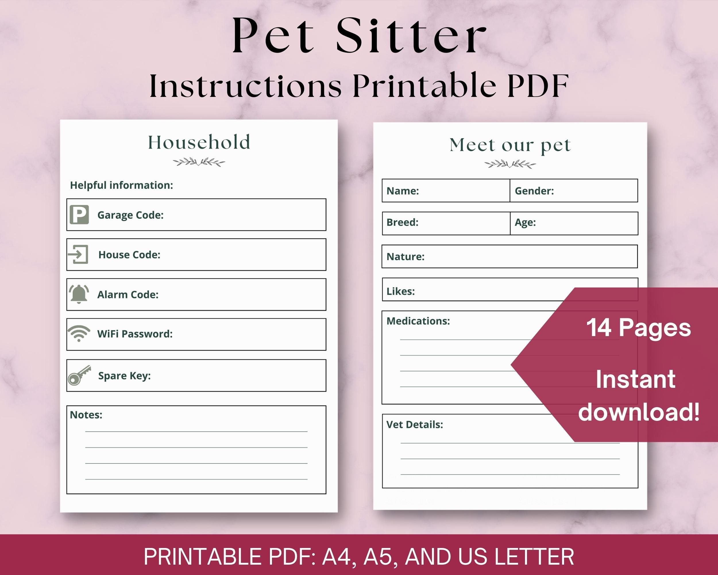 House Sitter Printable, House Sitter Notes, House Sitter Planner, Pet ...