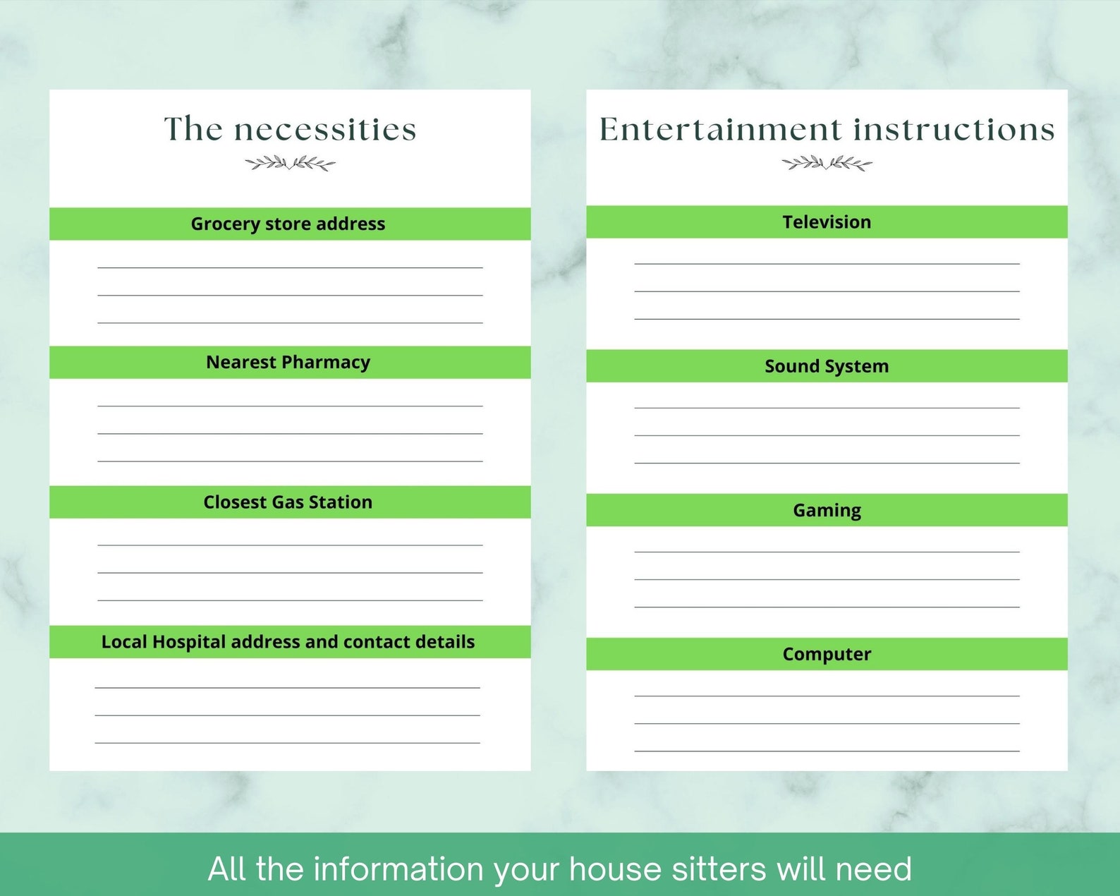 Printable House Sitter Notes, Pet Sitter Instructions, Guide for House ...