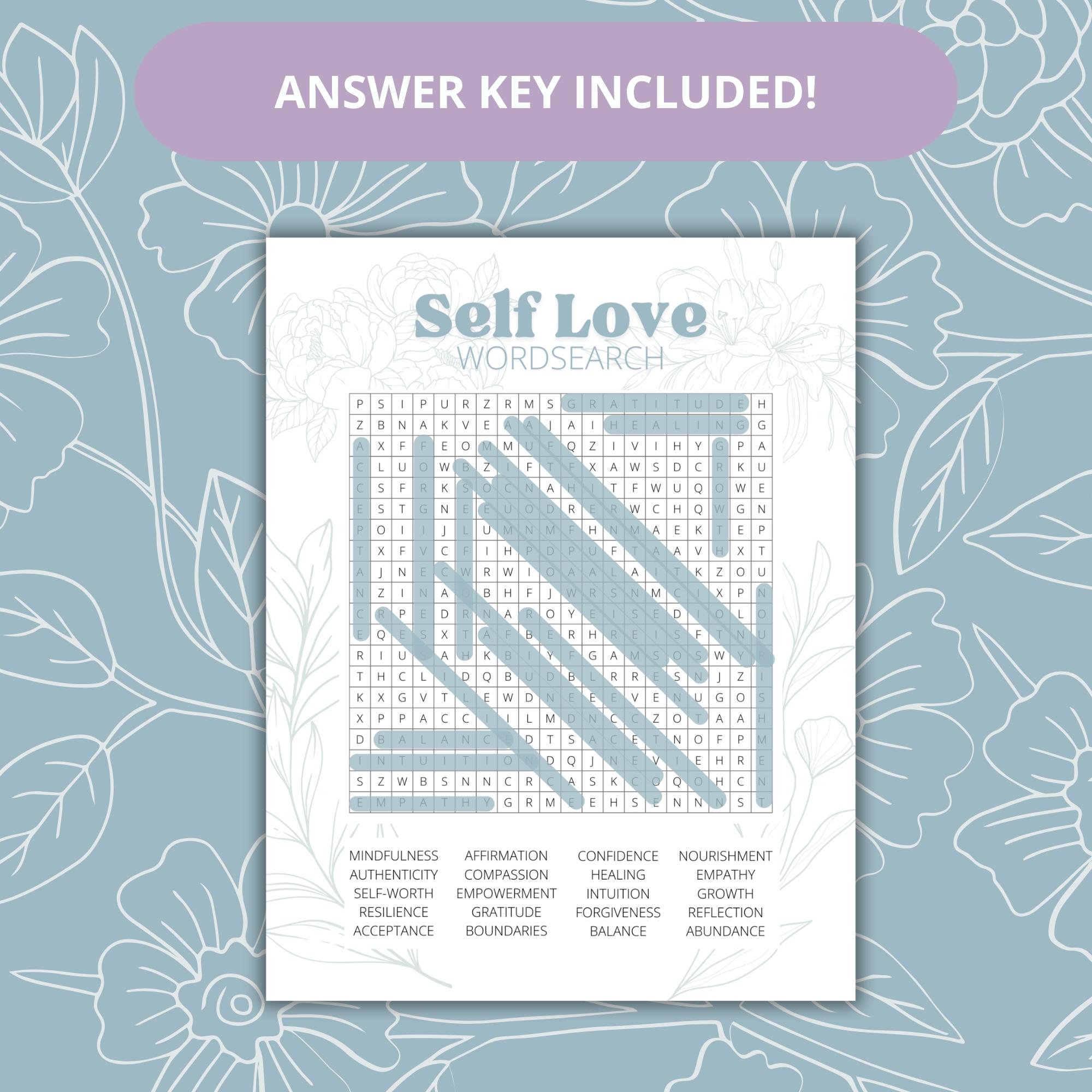 Self Love Word Search, Self Care Activity, Self-love Worksheet, Promote ...