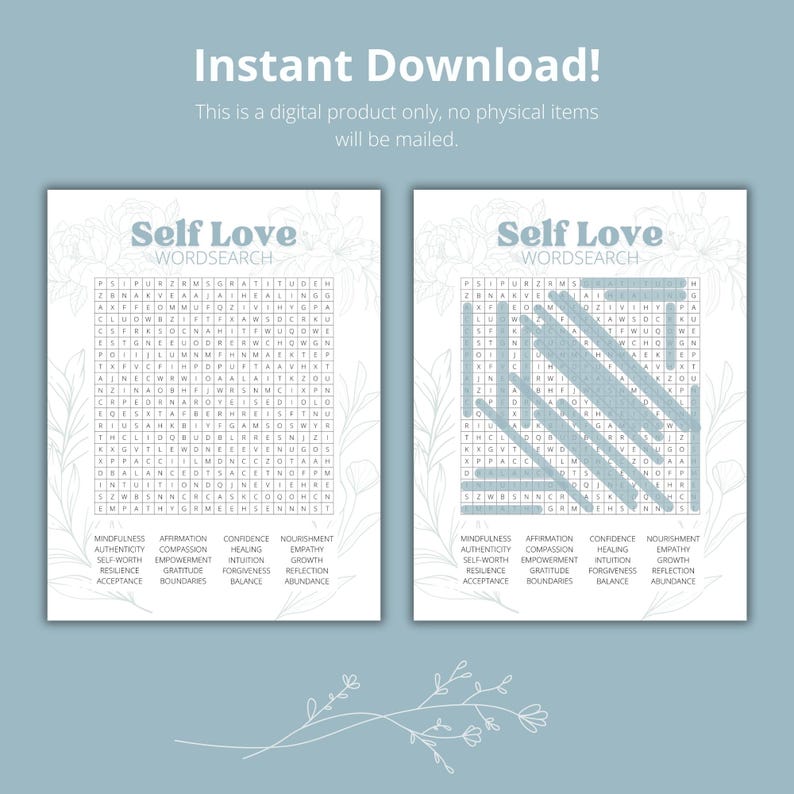 Self Love Word Search, Self Care Activity, Self-love Worksheet, Promote ...