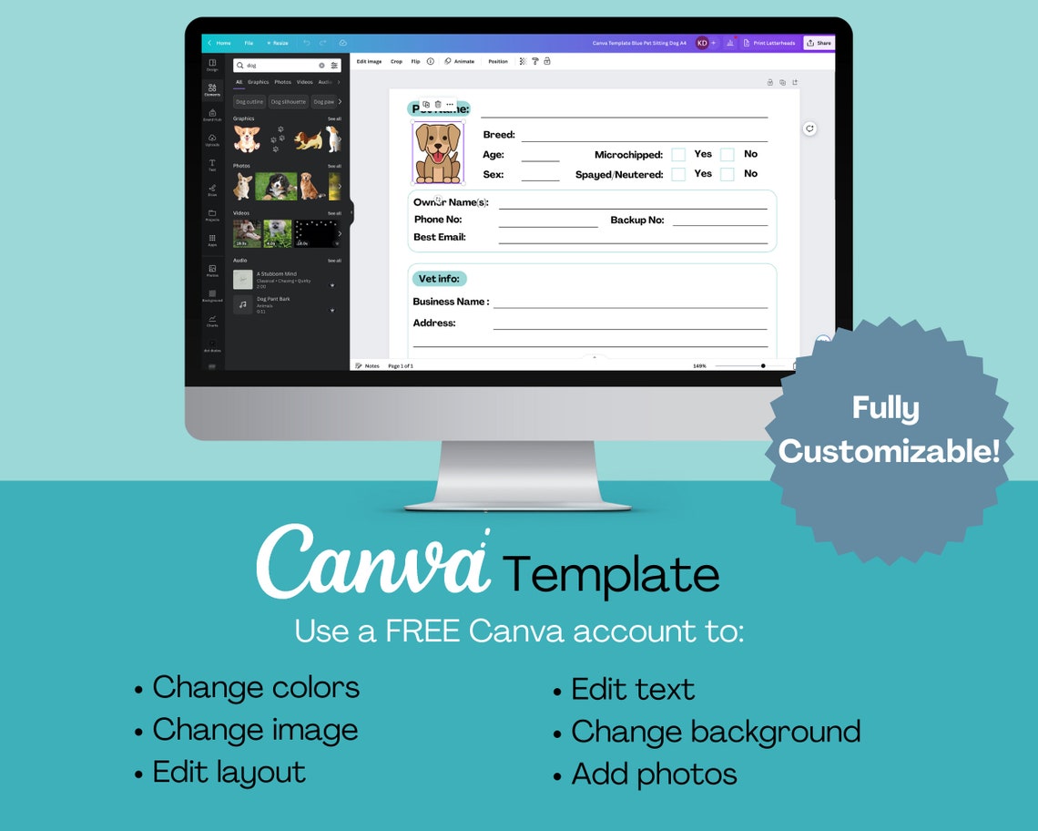 Pet Sitting Instructions Canva Template, Pet Sitter Notes, Dog Sitter ...