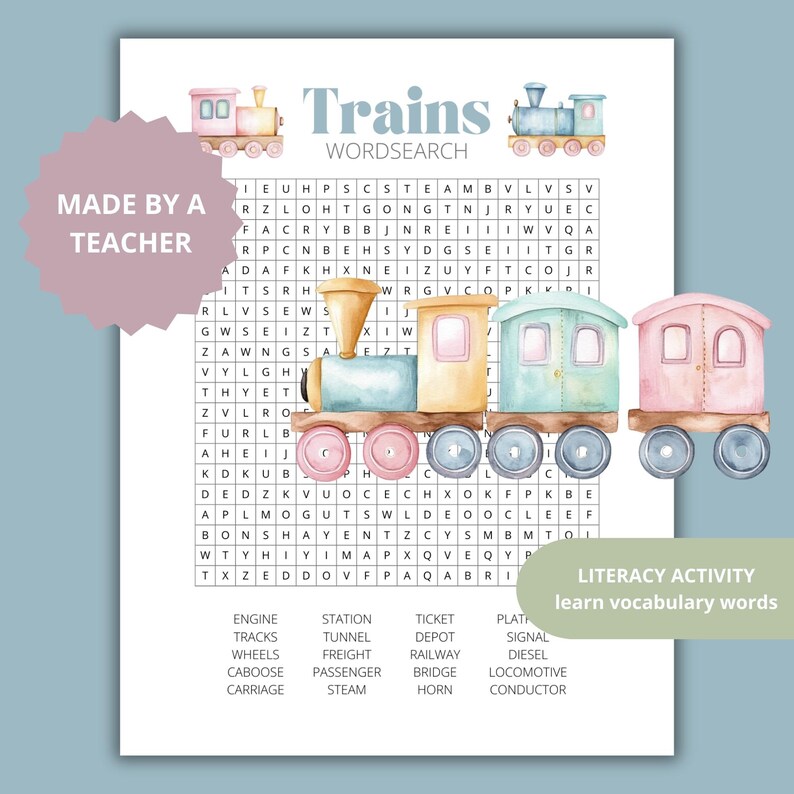Trains Word Search Game: Kids Printable Puzzle (PDF) - Etsy