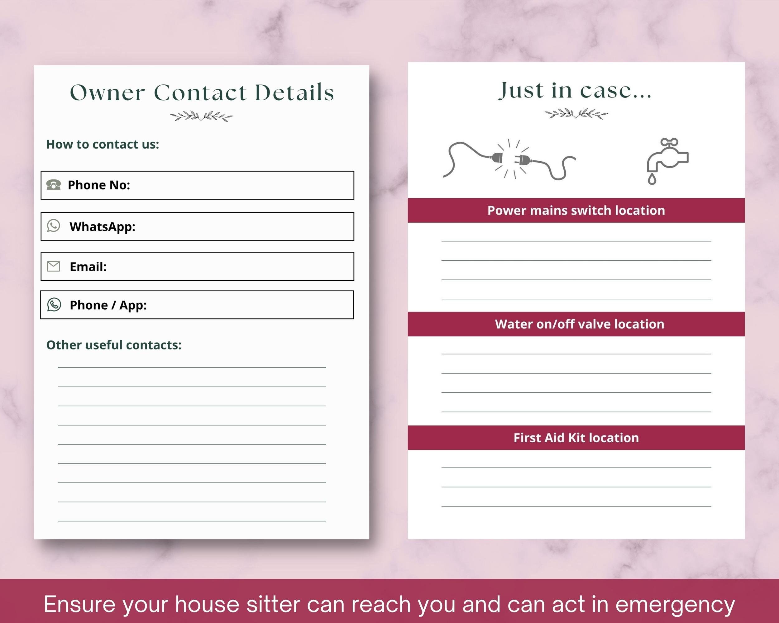 House Sitter Printable, House Sitter Notes, House Sitter Planner, Pet ...