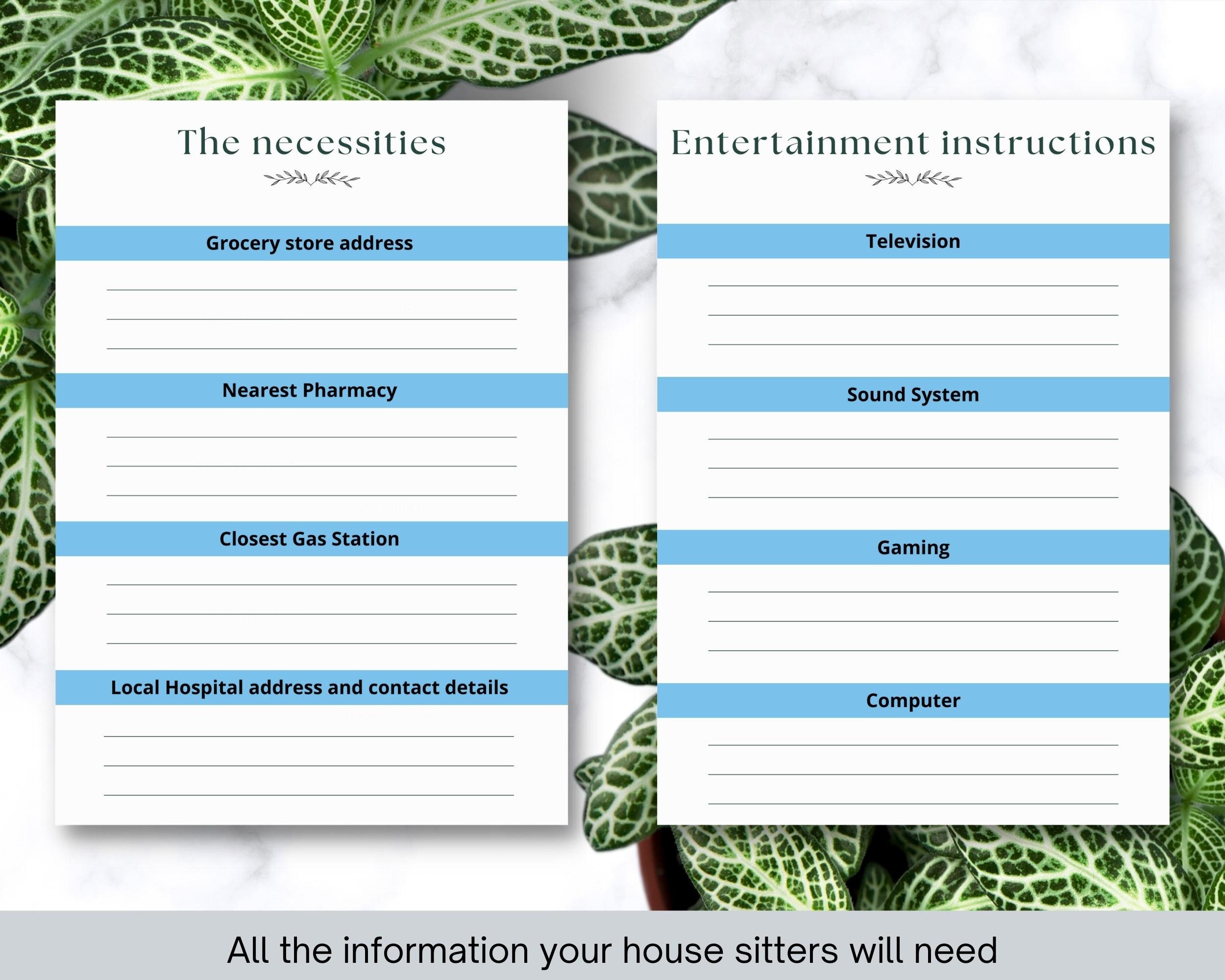 House Sitter Instructions, Printable House Sitter Notes, Homeowner ...