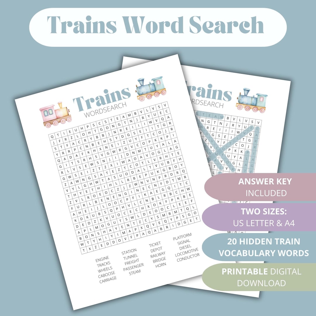Trains Word Search Game, Printable Game for Kids, Word Puzzle for Kids ...