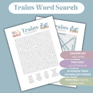 Trains Word Search Game: Kids Printable Puzzle (PDF) - Etsy