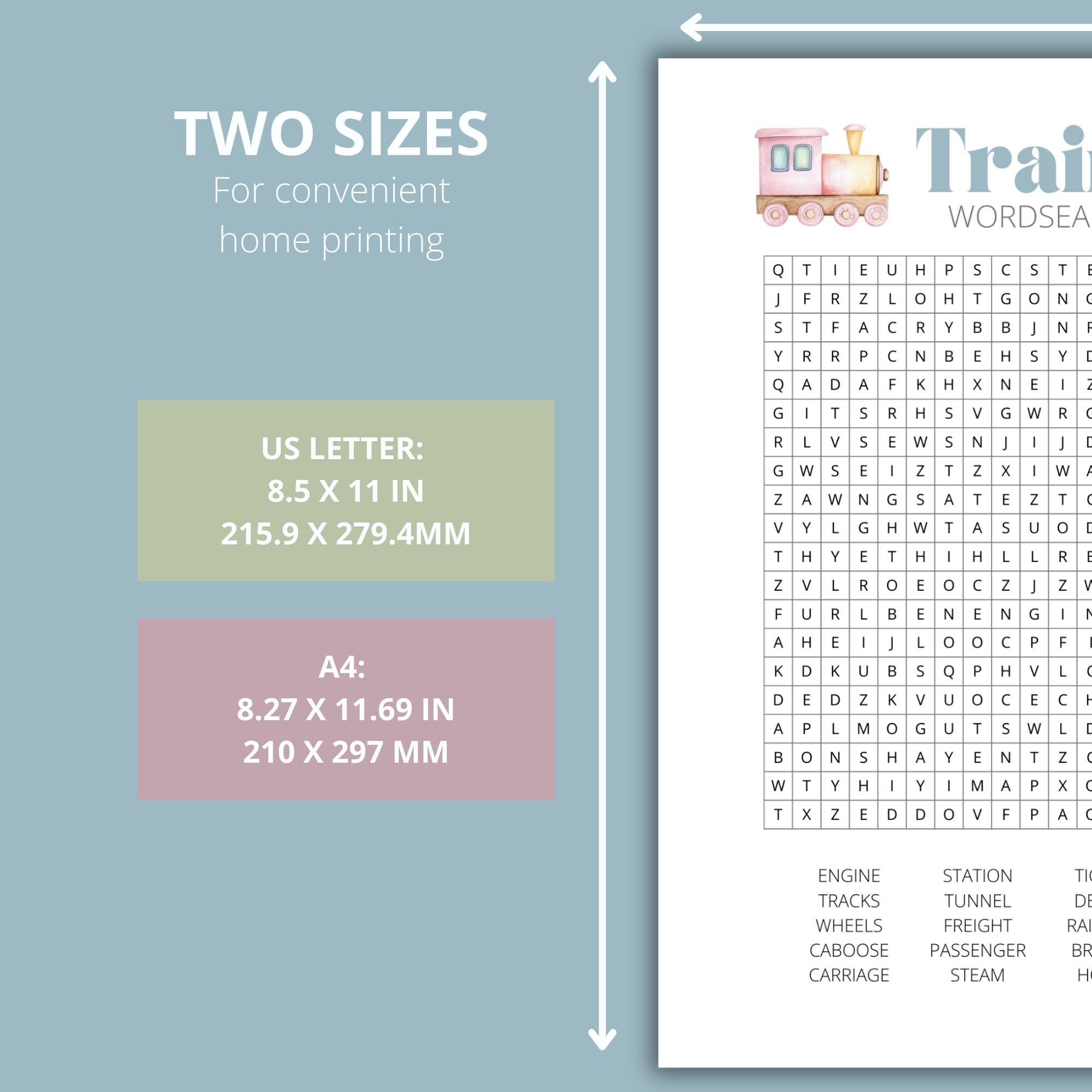 Trains Word Search Game: Kids Printable Puzzle (PDF) - Etsy