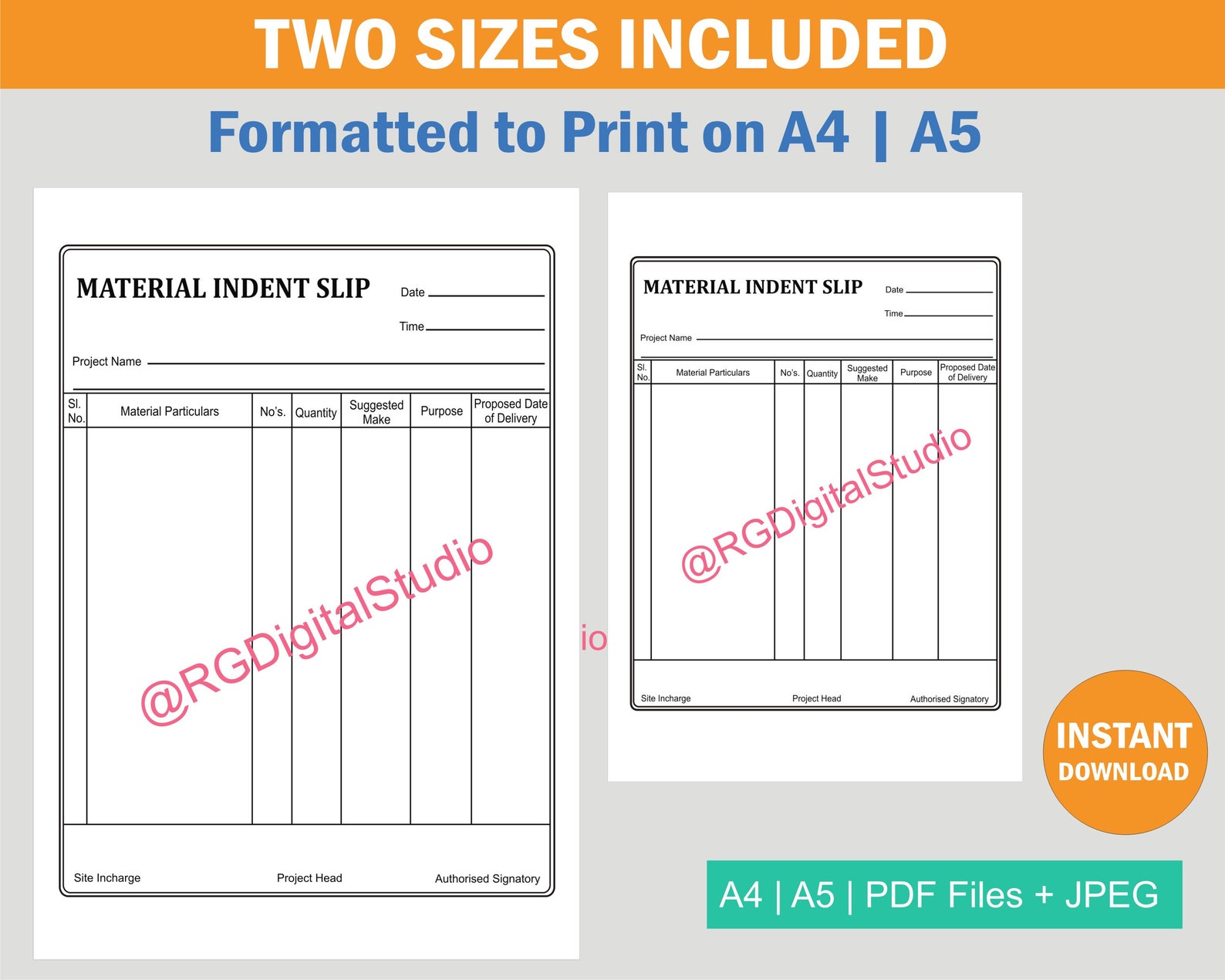 Printable Material Indent Slip Digital Download A4 A5 Size PDF JPEG Instant Digital Download ...