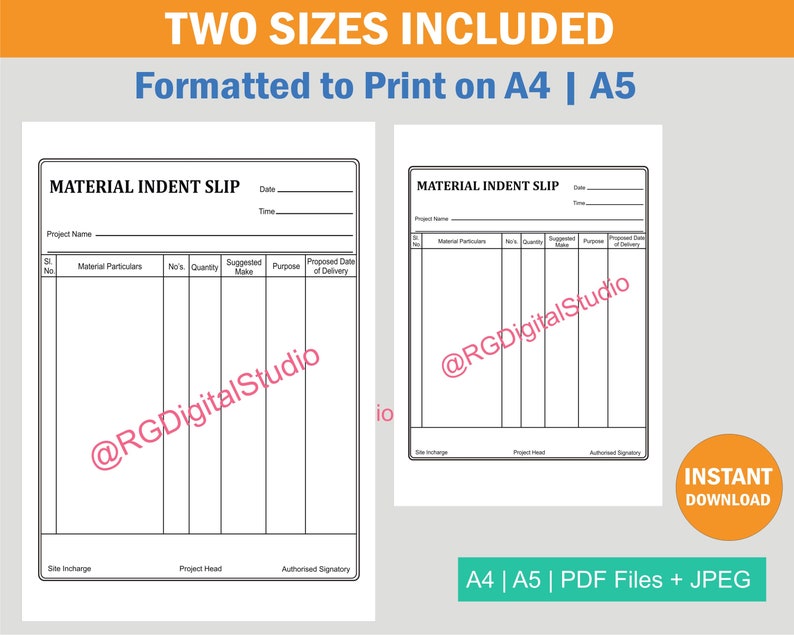 Printable Material Indent Slip Digital Download A4 A5 - Etsy