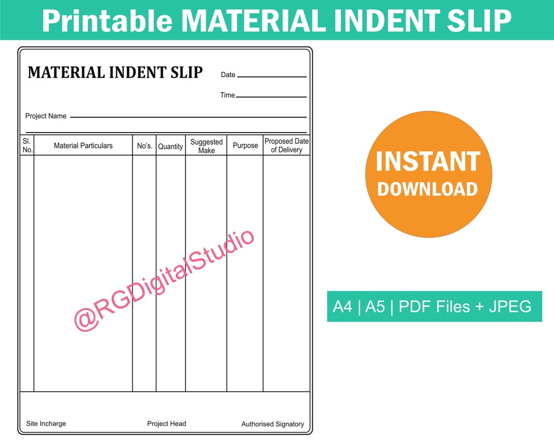 Printable Material Indent Slip Digital Download A4 A5 - Etsy