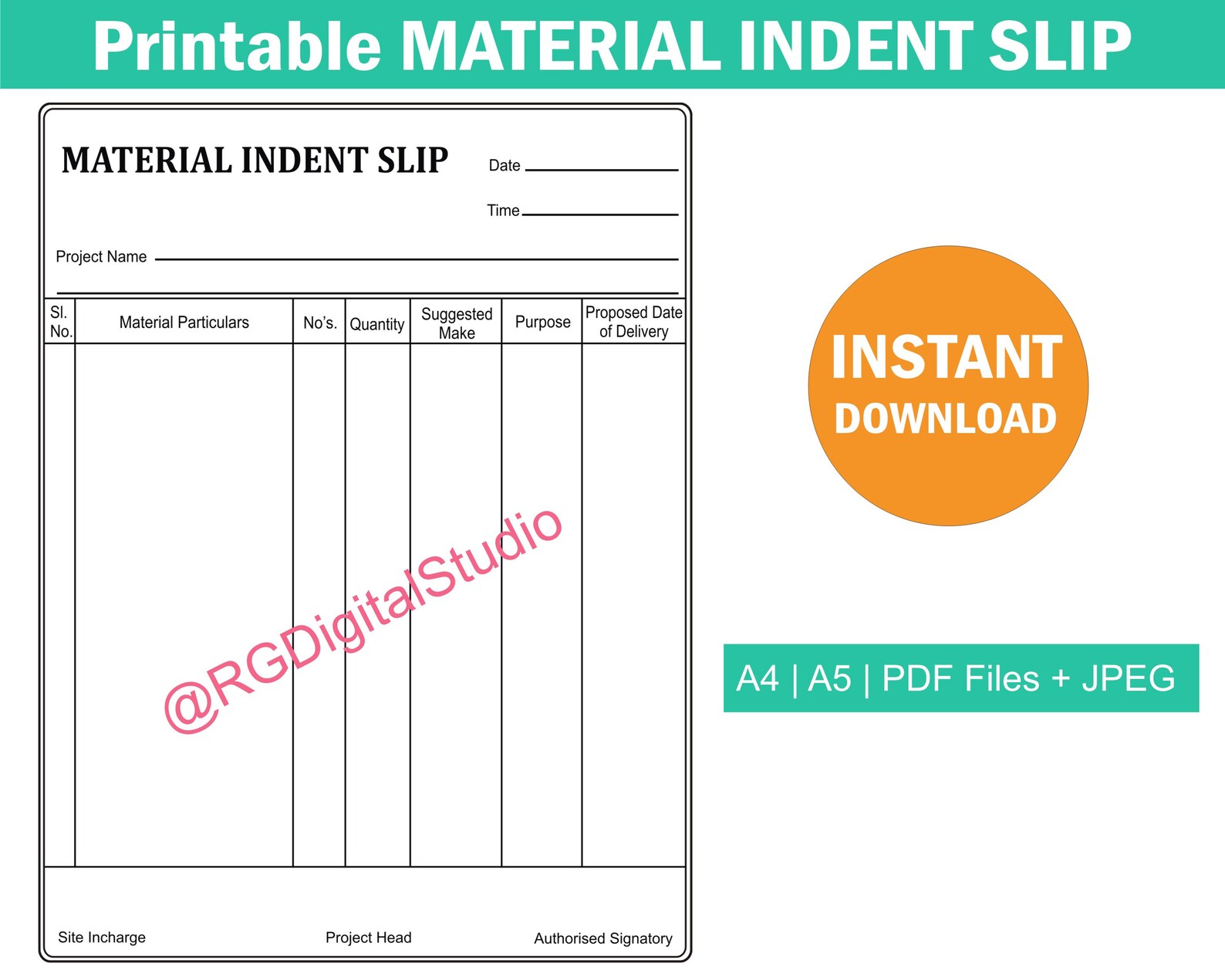 Printable Material Indent Slip Digital Download A4 A5 - Etsy