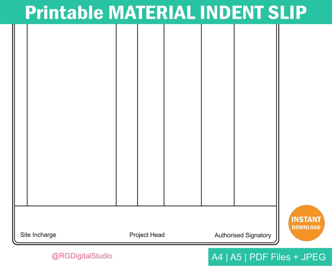 Printable Material Indent Slip Digital Download A4 A5 - Etsy