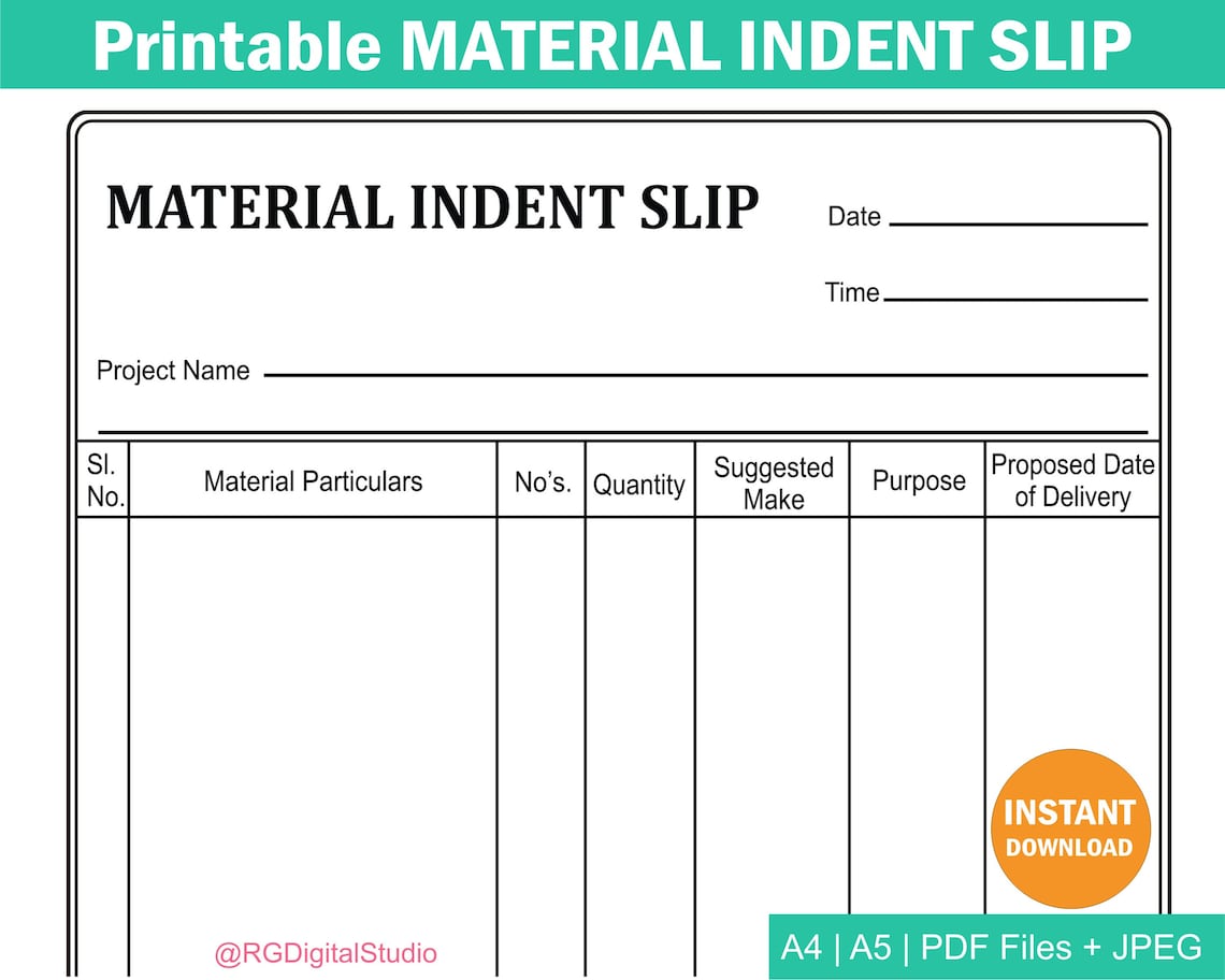 Printable Material Indent Slip Digital Download A4 A5 - Etsy