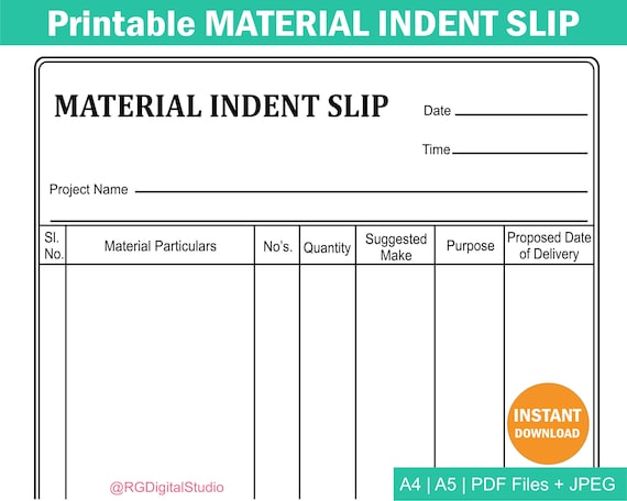 Printable Material Indent Slip Digital Download A4 A5 - Etsy