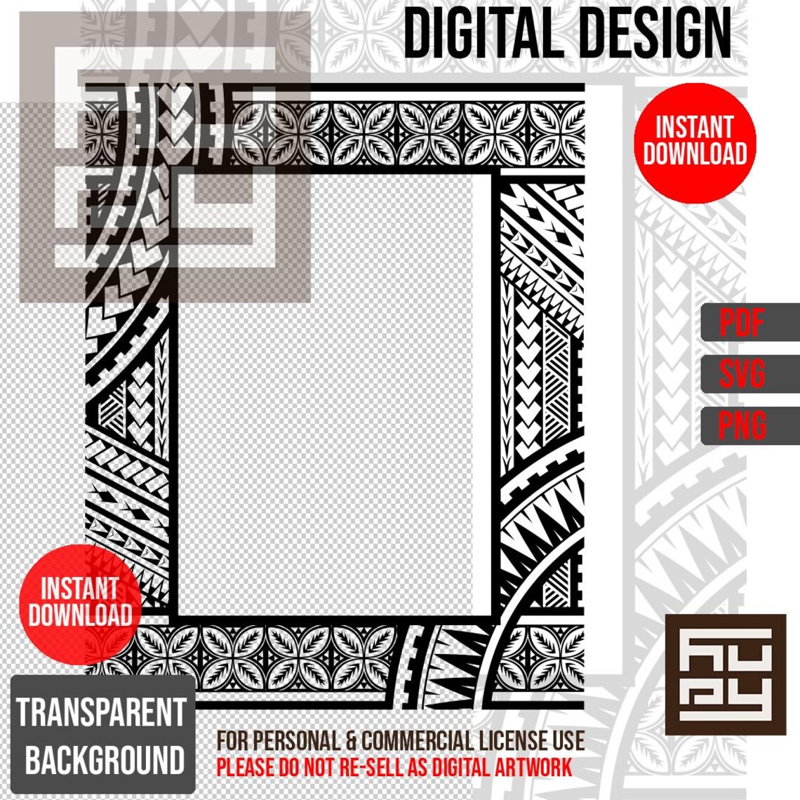 Samoan Tatau Polynesian Rectangle Frame Border Digital Design Clipart ...