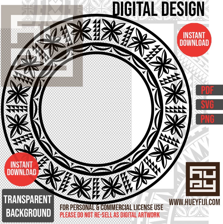 Tongan Kupesi Ngatu Tribal Polynesian Tattoo Pattern Circle Frame ...