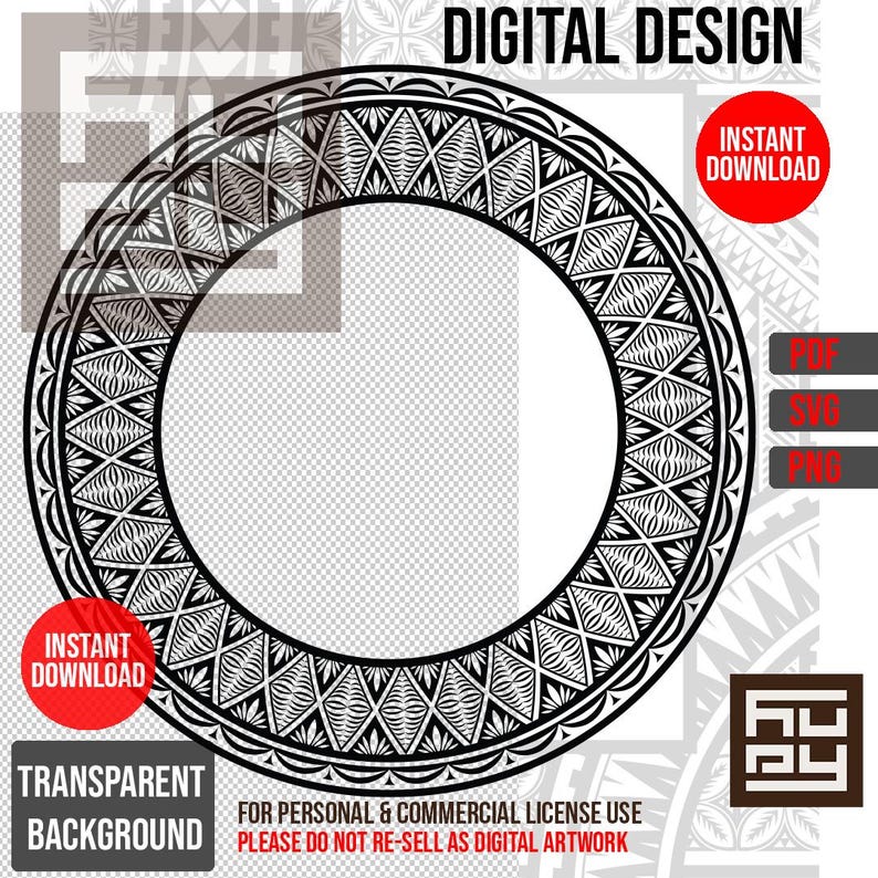 Tongan Kupesi Ngatu Polynesian Circle Border Frame | Wall Artwork ...