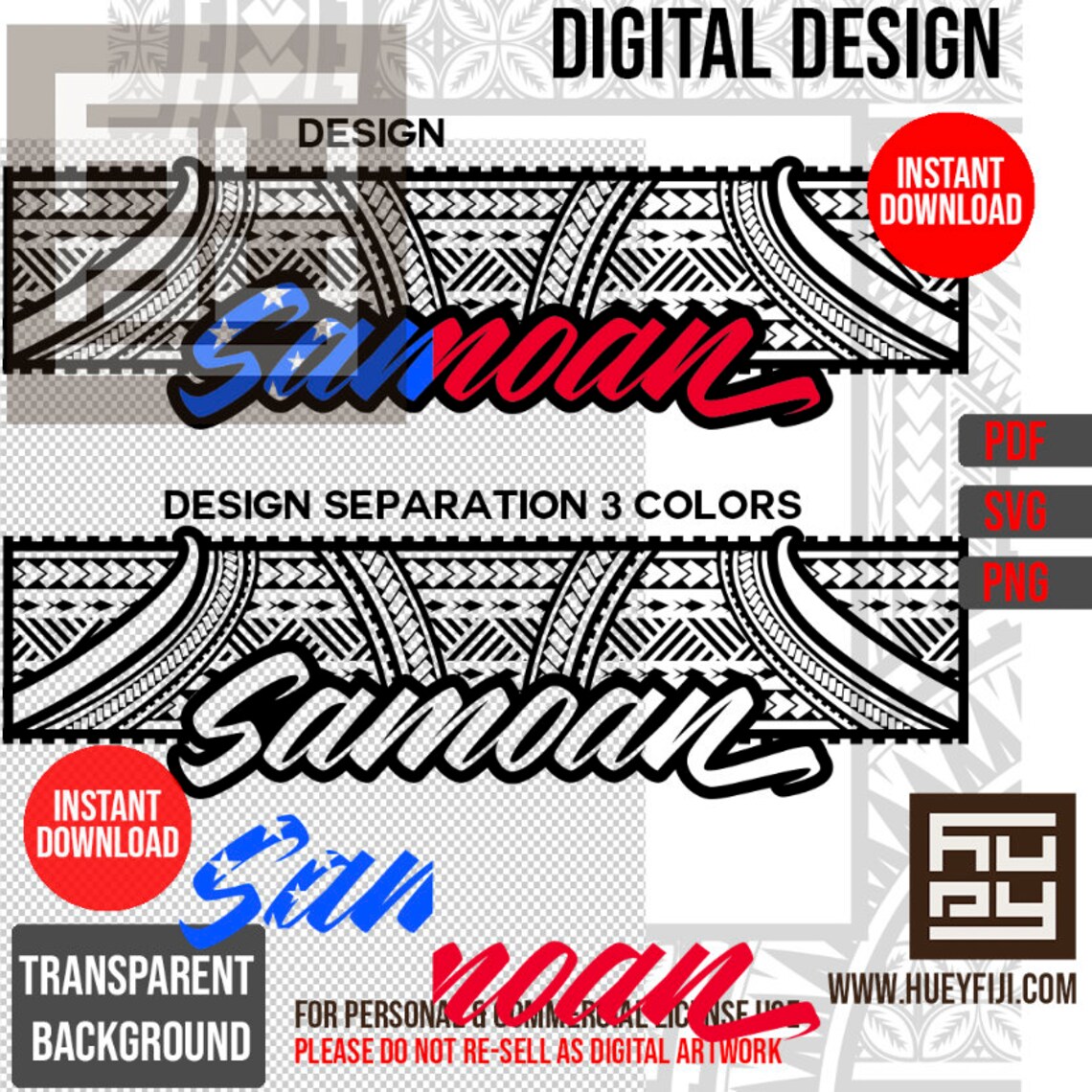 Samoan Tatau Tattoo 3 Color SVG Polynesian Tribal Digital Design ...