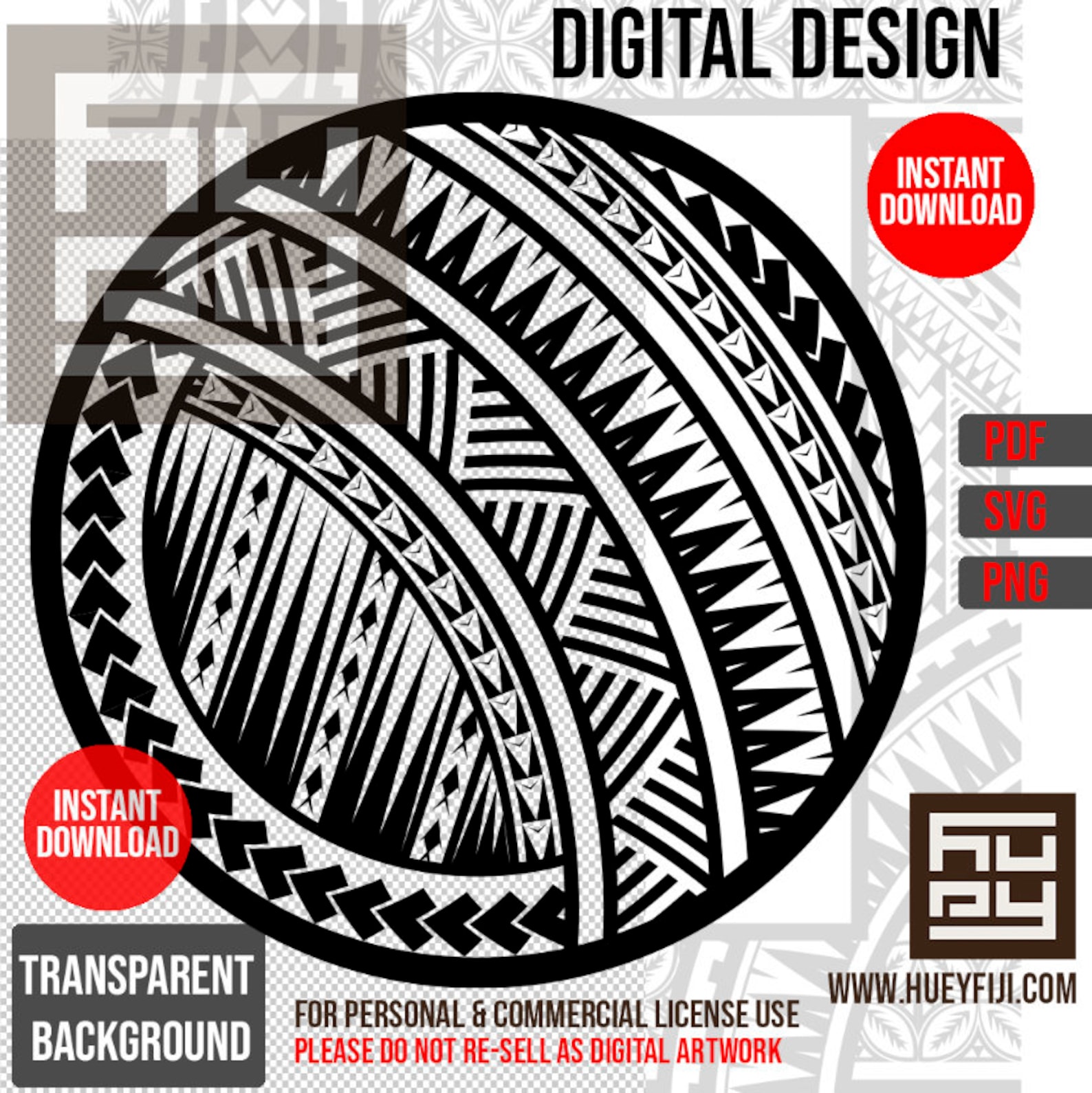 Samoan Tatau Polynesian Siapo Tribal Tattoo Print Design - Instant ...