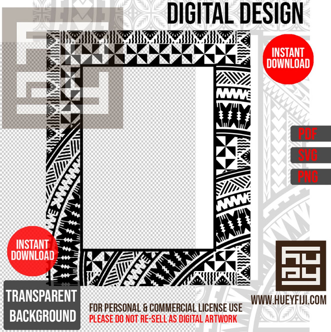 Fijian Kesakesa Masi Tapa Tribal Pattern Digital 8x10inch Square Frame ...