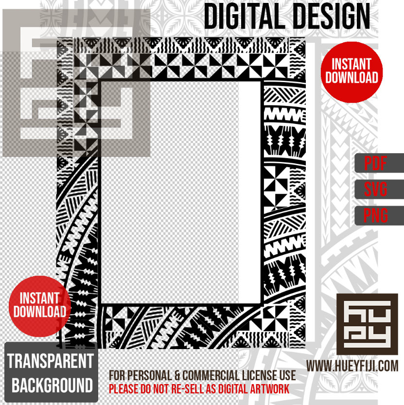 Fijian Kesakesa Masi Tapa Tribal Pattern Digital 8x10inch Square Frame ...