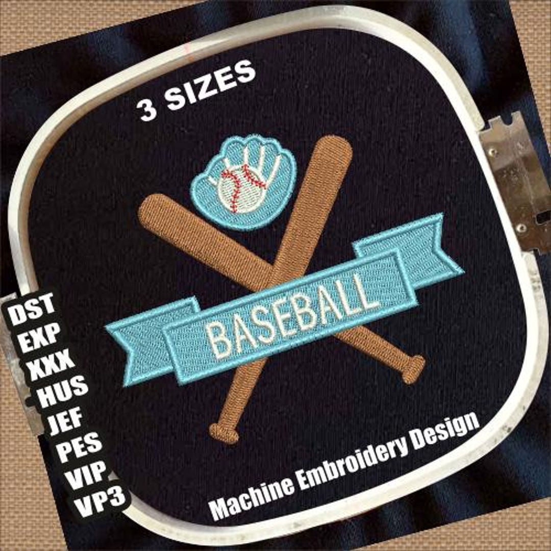 Baseball Machine Embroidery Design | Baseball Cross Bat With Mitt ...