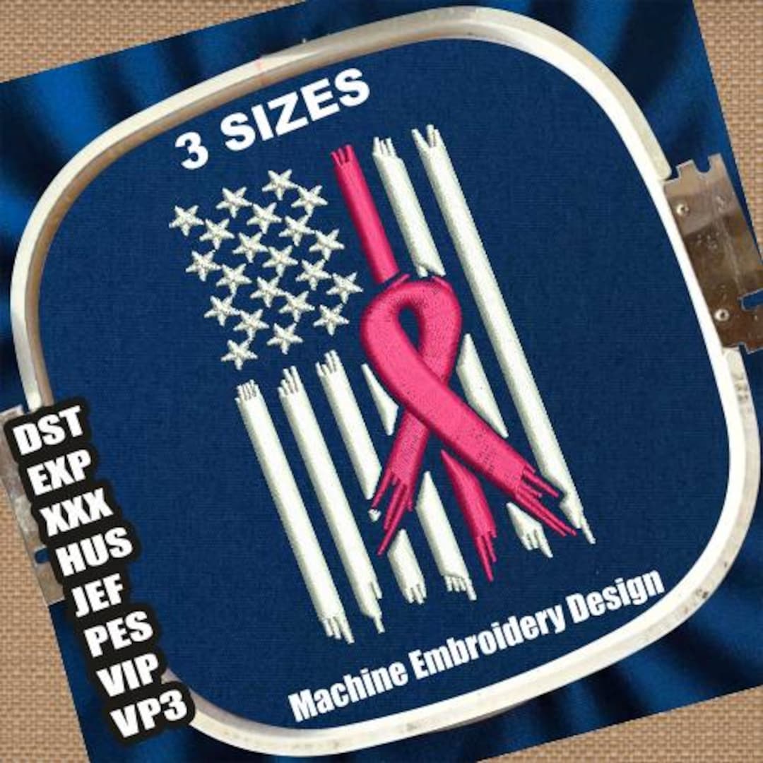 USA Flag Pink Ribbon Machine Embroidery Design | Breast Cancer ...