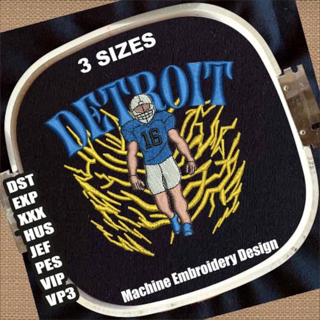 Detroit Football Embroidery Design | Instant Download (dst, Pes, Jef ...