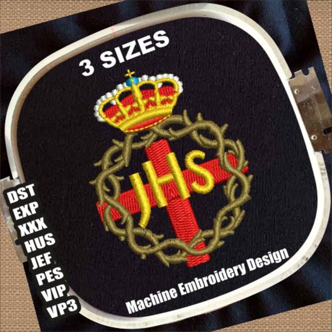 JHS Crown Machine Embroidery Design | Jesus Cross Embroidery Pattern ...