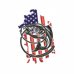 Us Flag Anchor Fish Embroidery Design USA Flag Anchor Fish Dst File ...