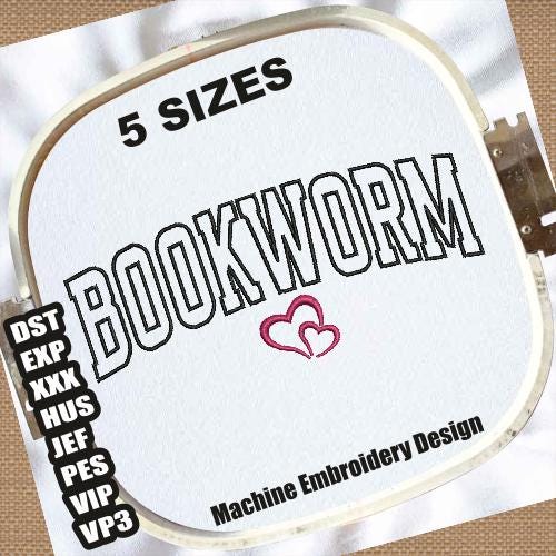 Bookworm Outline Machine Embroidery Design | Includes Multiple Formats ...