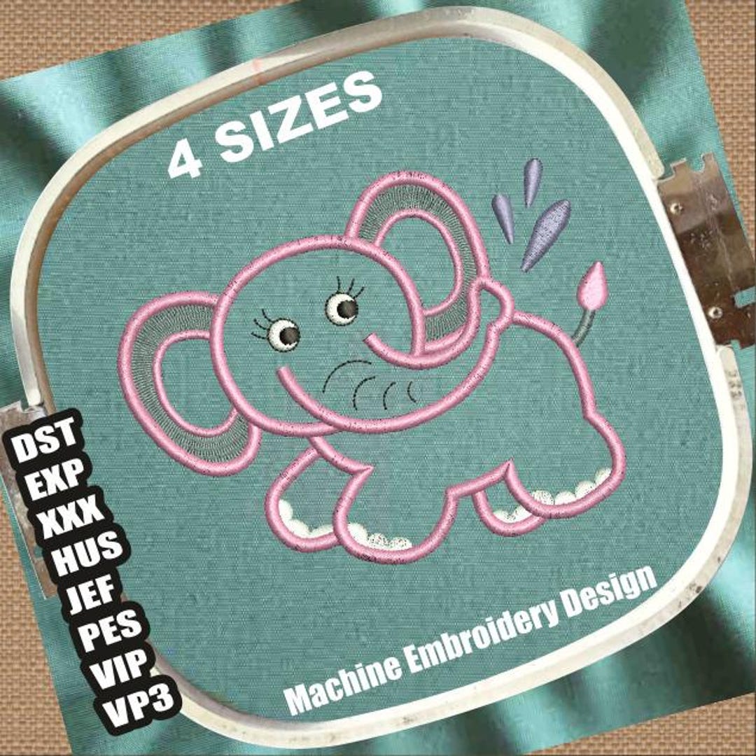 Cute Baby Elephant Applique Machine Embroidery Design | Elephant ...