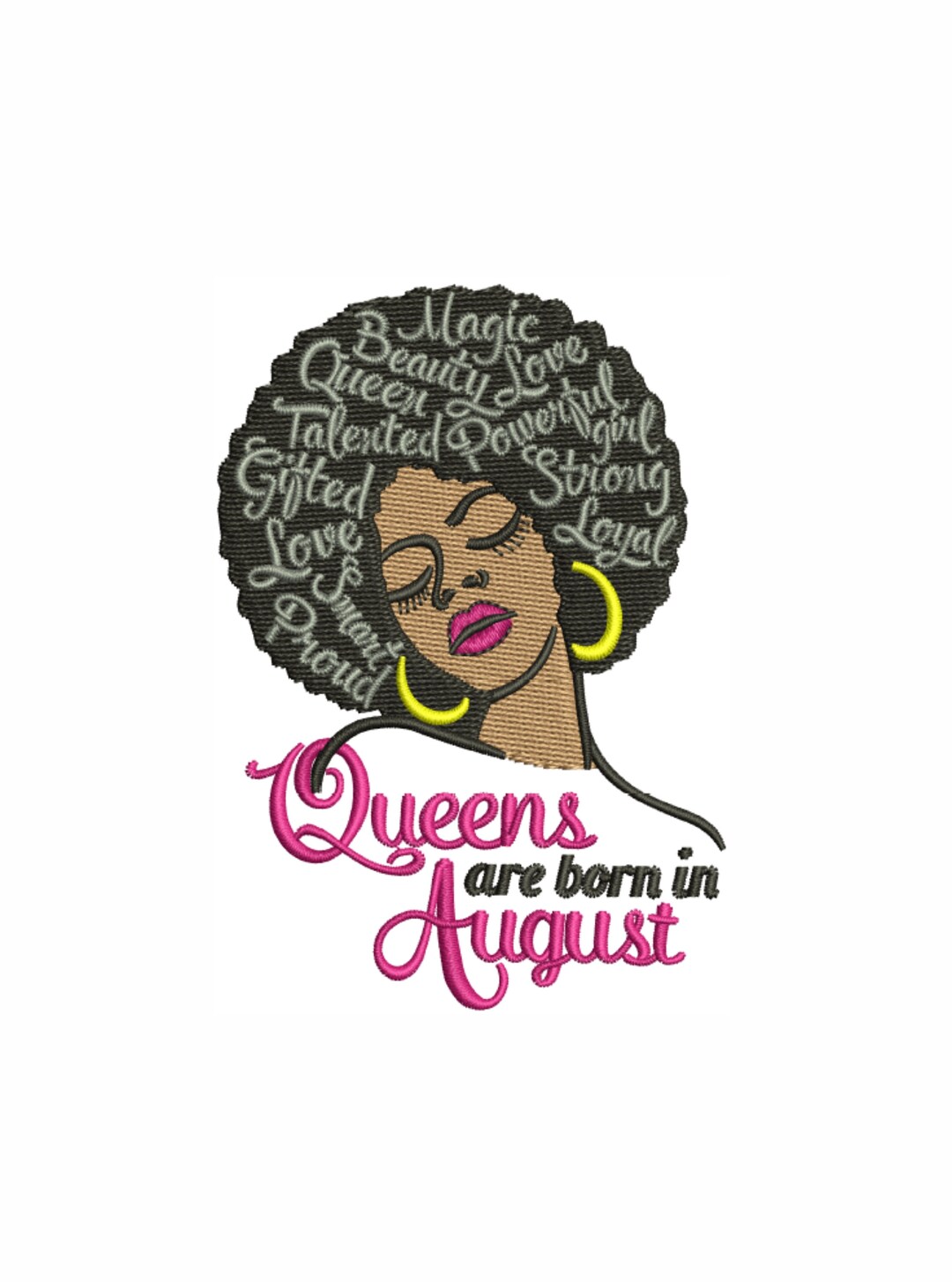 August Queen Embroidery Birthday Queen Dst File African Girl Pes File ...