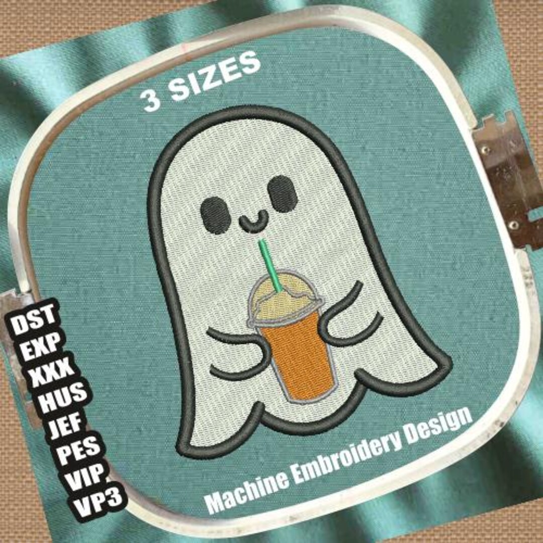 Ghost Drink Machine Embroidery Design | Spooky Ghost Drinking ...